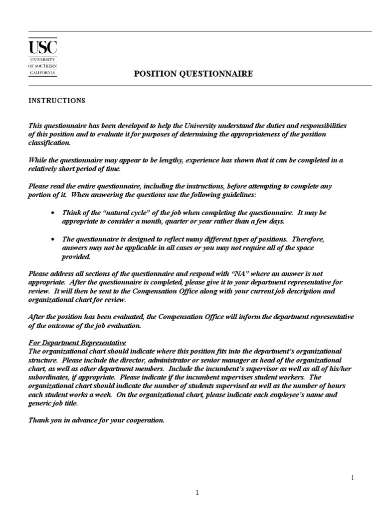 Position Questionnaire | PDF | Software | Business