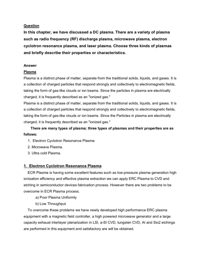Three Plasma Types and Their Properties | PDF | Plasma (Physics) | Electron
