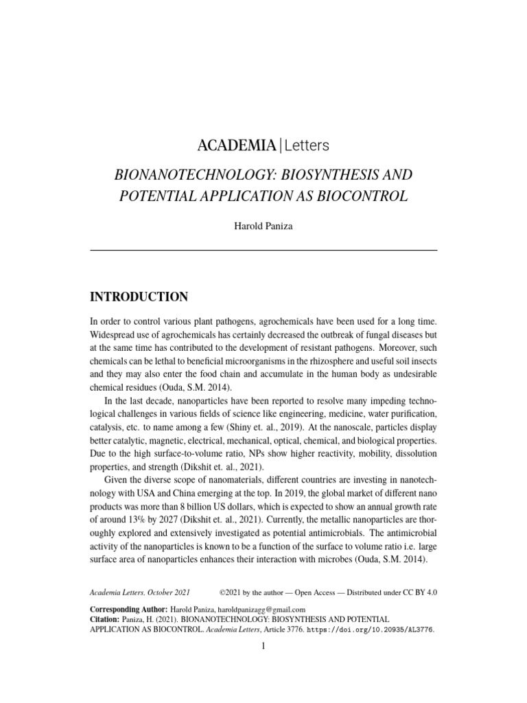 Bionanotechnology Biosynthesis and Poten | PDF | Nanoparticle ...