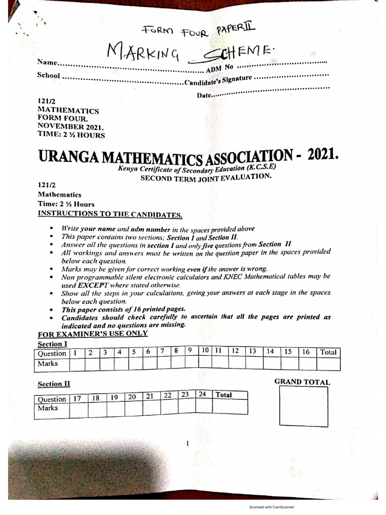 Form Four PP2 - 1637175240 | PDF