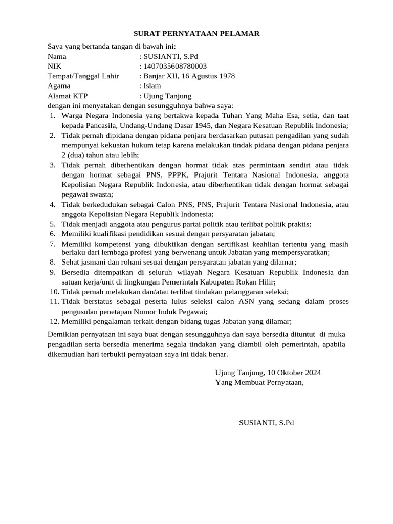 Lampiran Iv Surat Pernyataan PPPK Guru | PDF