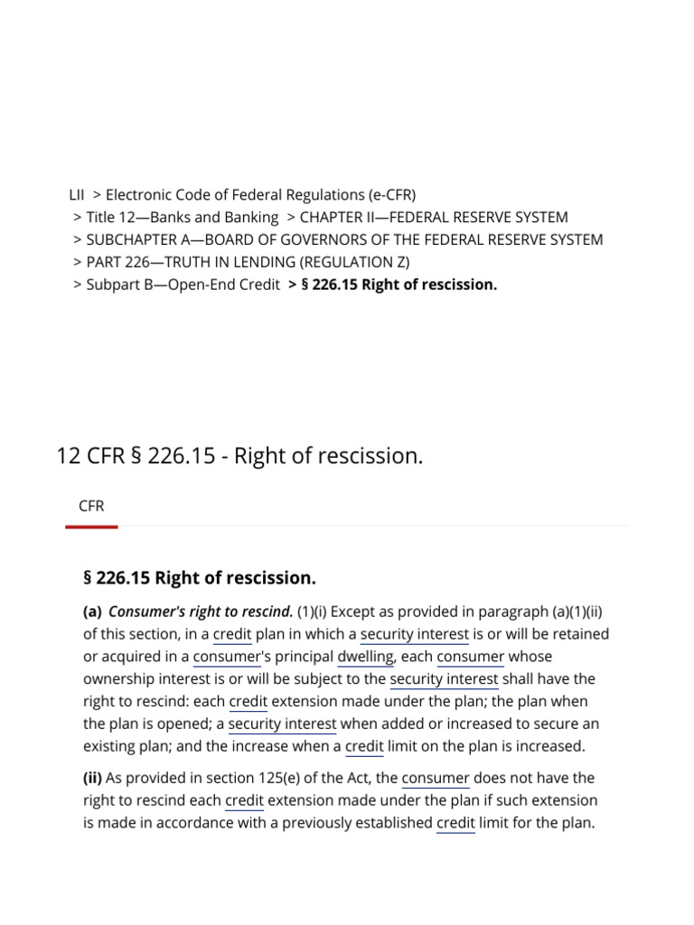 12 CFR 226.15 - Right of Rescission. - Electronic Code of Federal ...