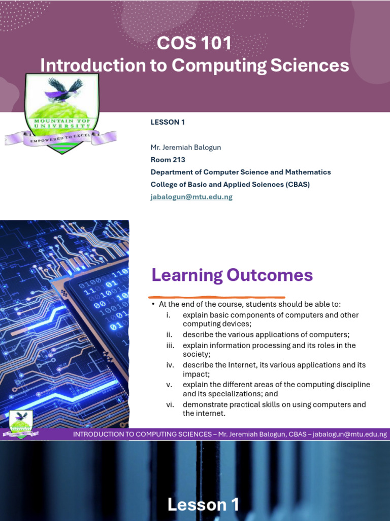 COS 101 – Introduction to Computing Sciences-Lesson 1 | PDF | Integrated Circuit | Electronics