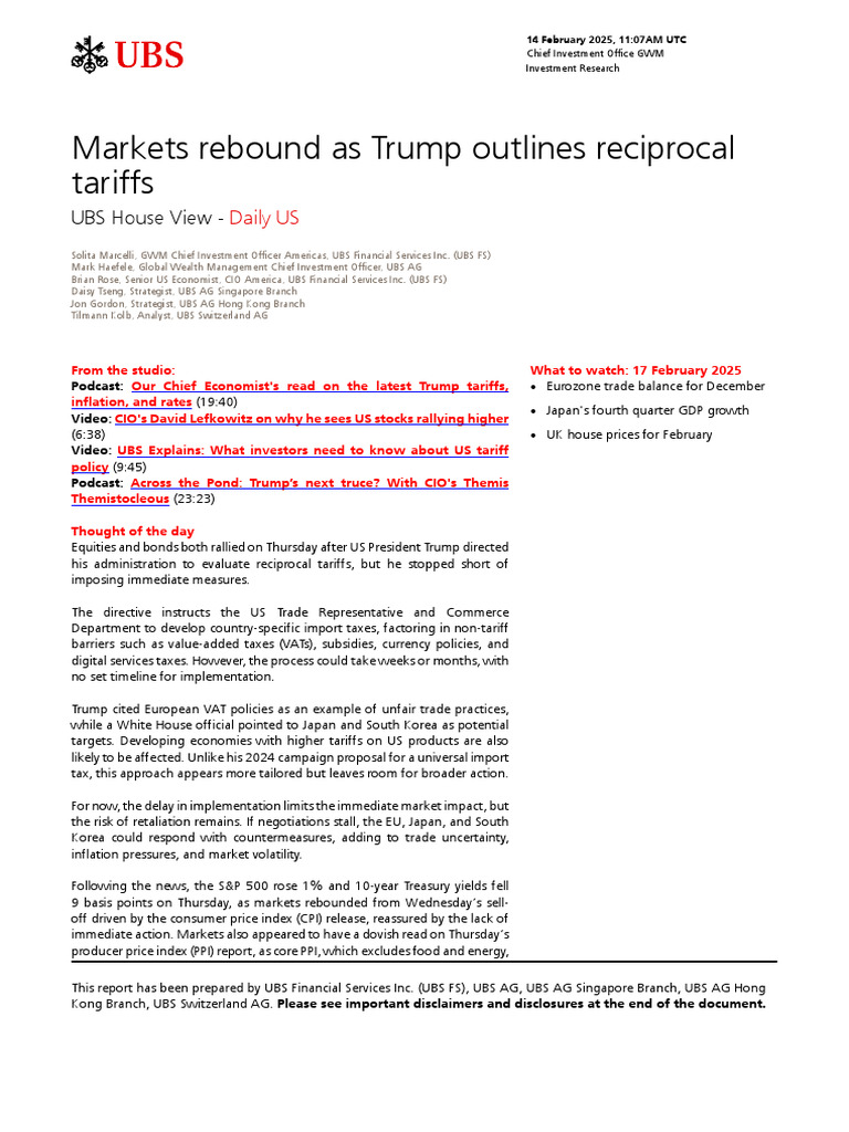 Trump's Reciprocal Tariff Strategy Explained | PDF | Investing | Ubs