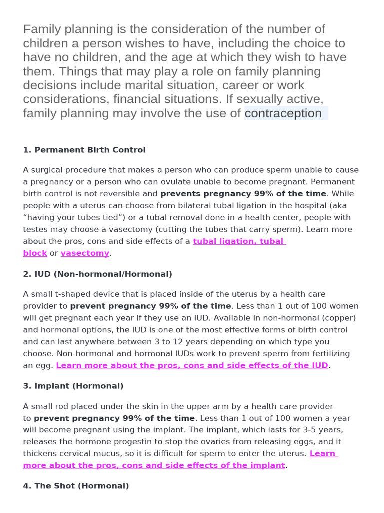 Comprehensive Guide to Family Planning Methods | PDF | Birth Control ...