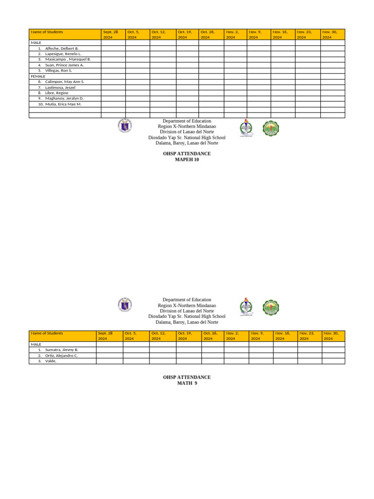 OHSP Attendance | PDF