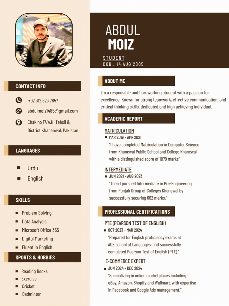 Abdul Moiz's CV1 | PDF
