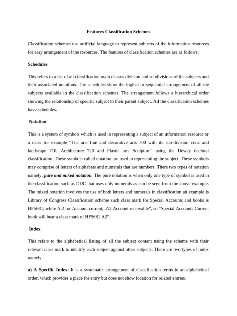 Features of Library Classification Schemes | PDF