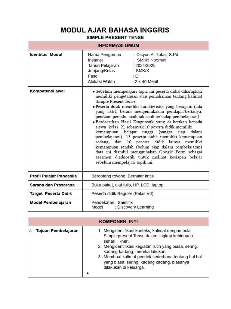 Modul Simple Present Tense | PDF