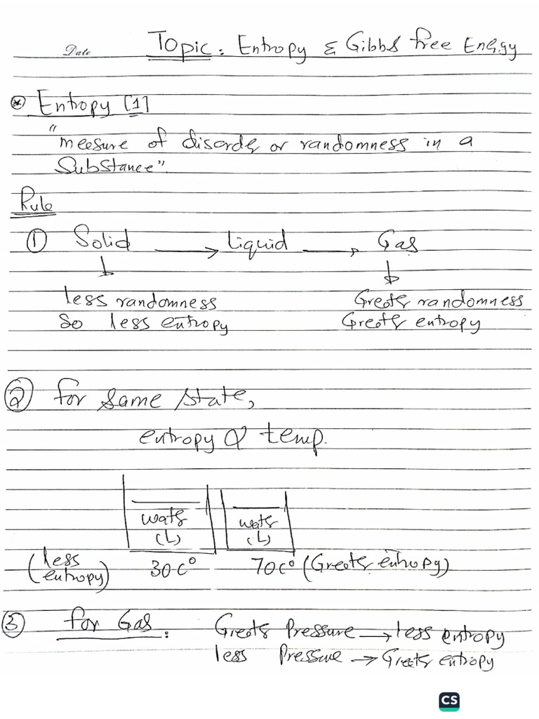 Entropy and Gibbs Free Energy Notes and Everyhtinff | PDF