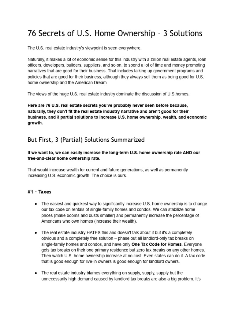 76 Secrets to Boost U.S. Home Ownership | PDF | Mortgages | Demand