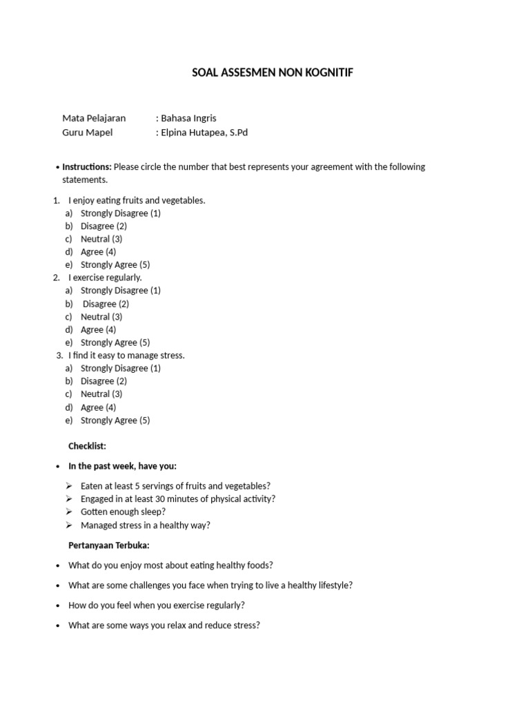 Non-Cognitive Assessment in English | PDF