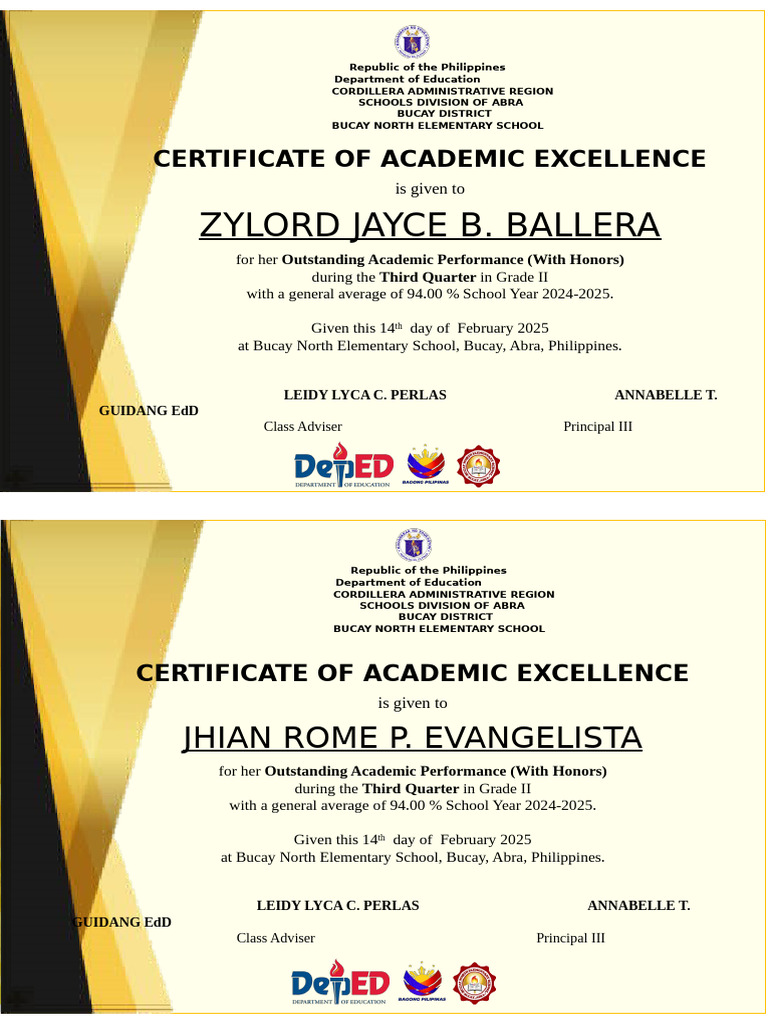 Certificate of Academic Excellence 2025 | PDF | Government | Public ...