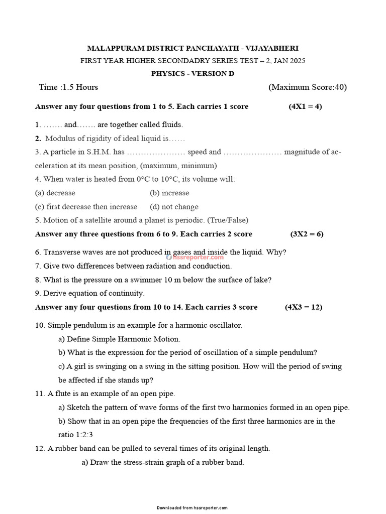 First Year Phy Qp Part 2 D_hssreporter•Com | PDF | Waves | Viscosity