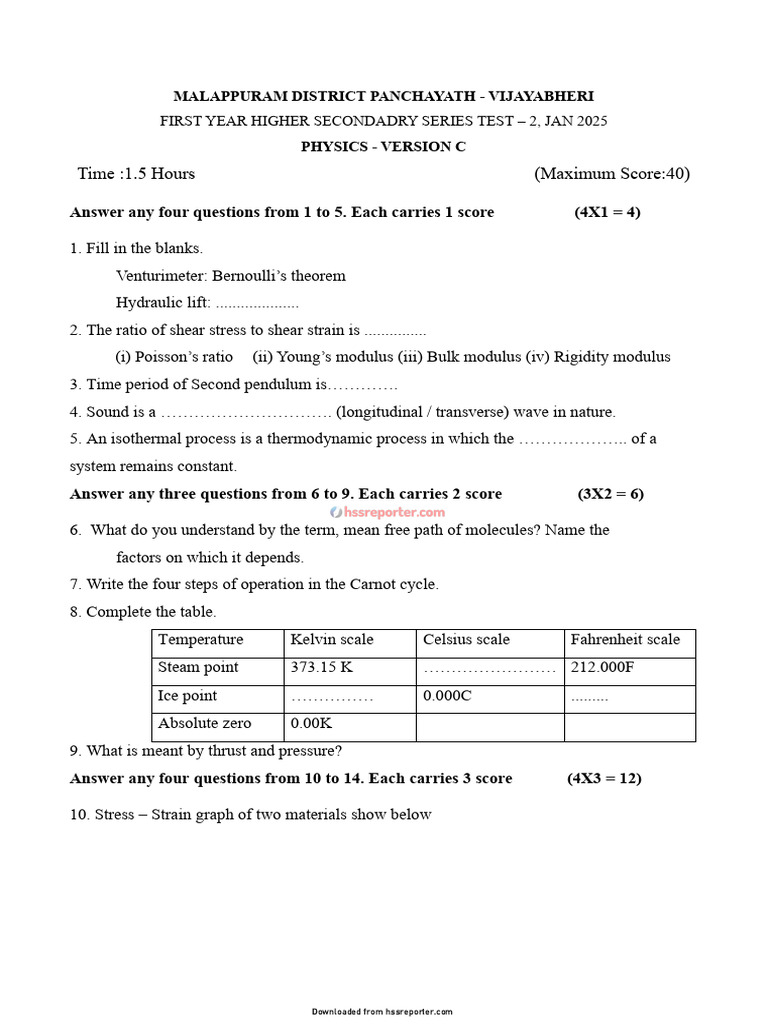 First Year Phy Qp Part 2 C_hssreporter•Com | PDF | Thermal Expansion | Deformation (Engineering)
