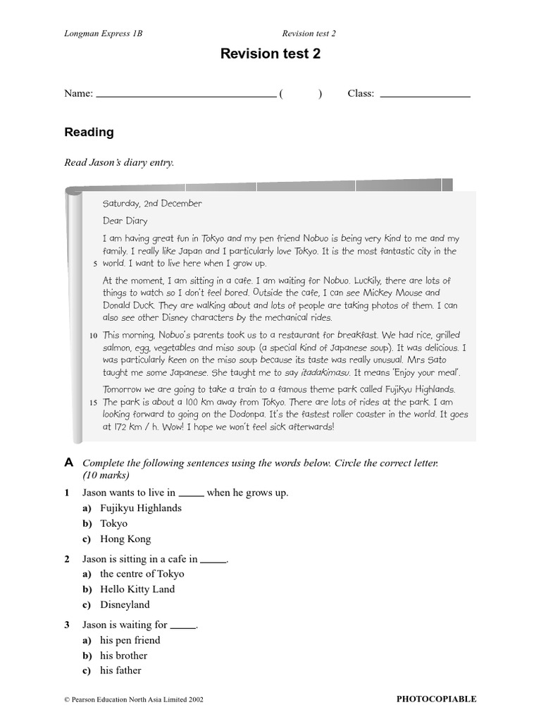 Longman Express 1B Revision | PDF | Japanese Language | Grammar