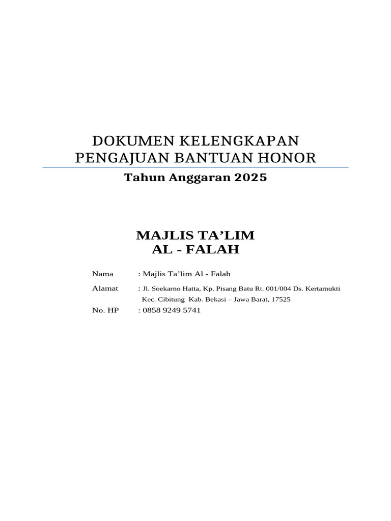 Format Verfksi, Usulan Bantuan IMBOT MT TH 2025 AL FALAH | PDF