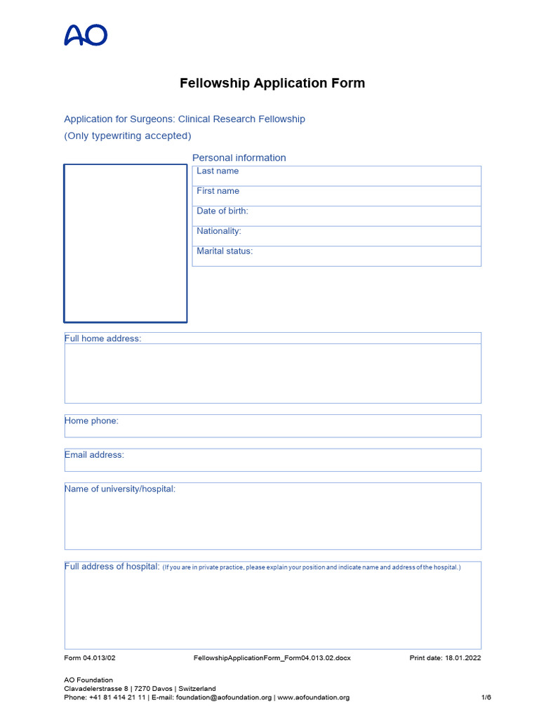 AO Clinical Research Fellowship Form | PDF