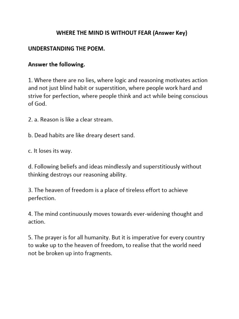Analysis of "Where the Mind Is Without Fear" | PDF