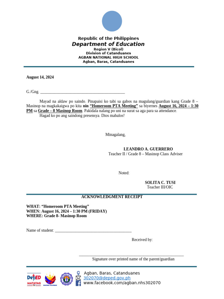 communication-letter-to-parents-for-SPTA-Meeting_1 | PDF