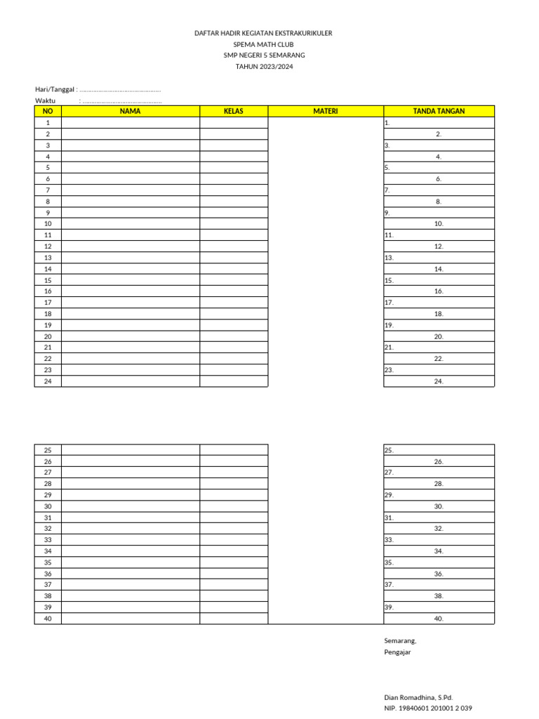 Absen Ekskul Osn 2022 | PDF