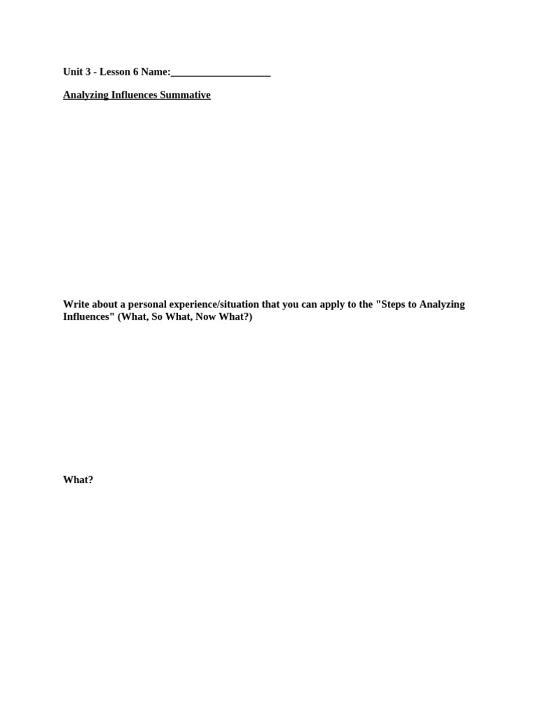 Unit 3 Lesson 6 - Analyzing Influences Summative 3 | PDF