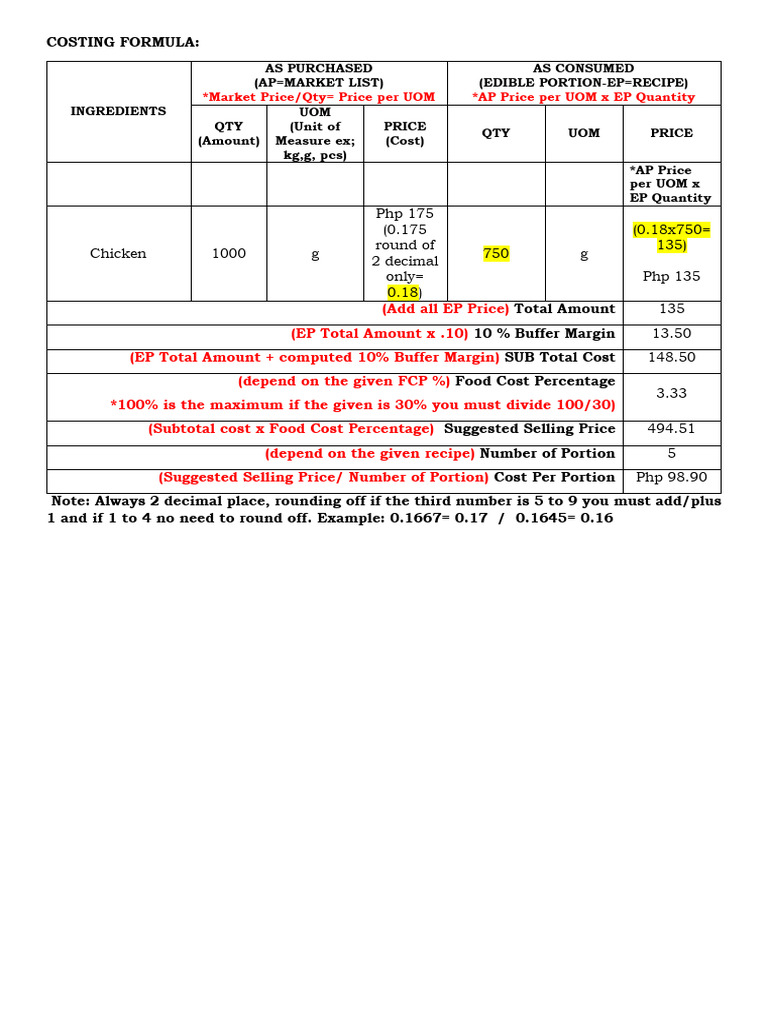 COSTING-FORMULA | PDF