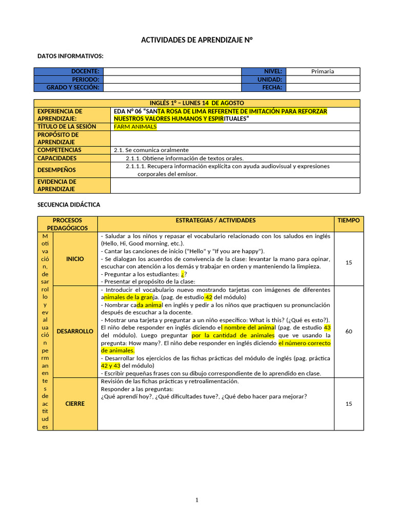 Sesión de Aprendizaje - Marello School | PDF | Aprendizaje | Comunicación humana