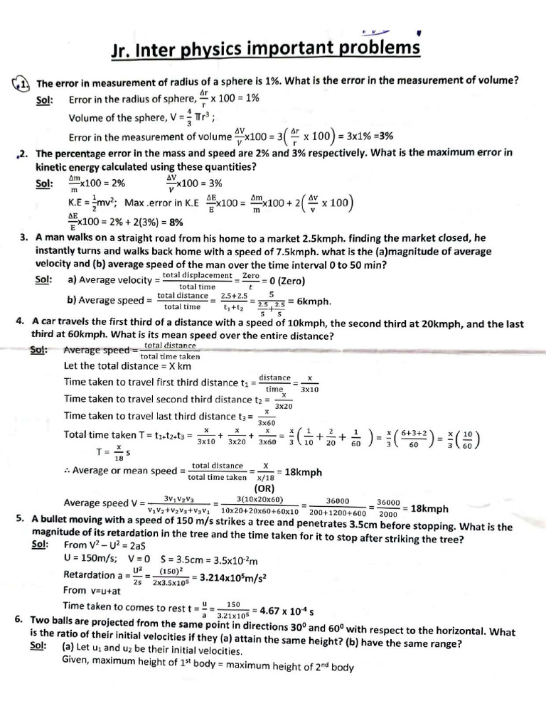 Jr. Physics IPE Problems - Compressed | PDF