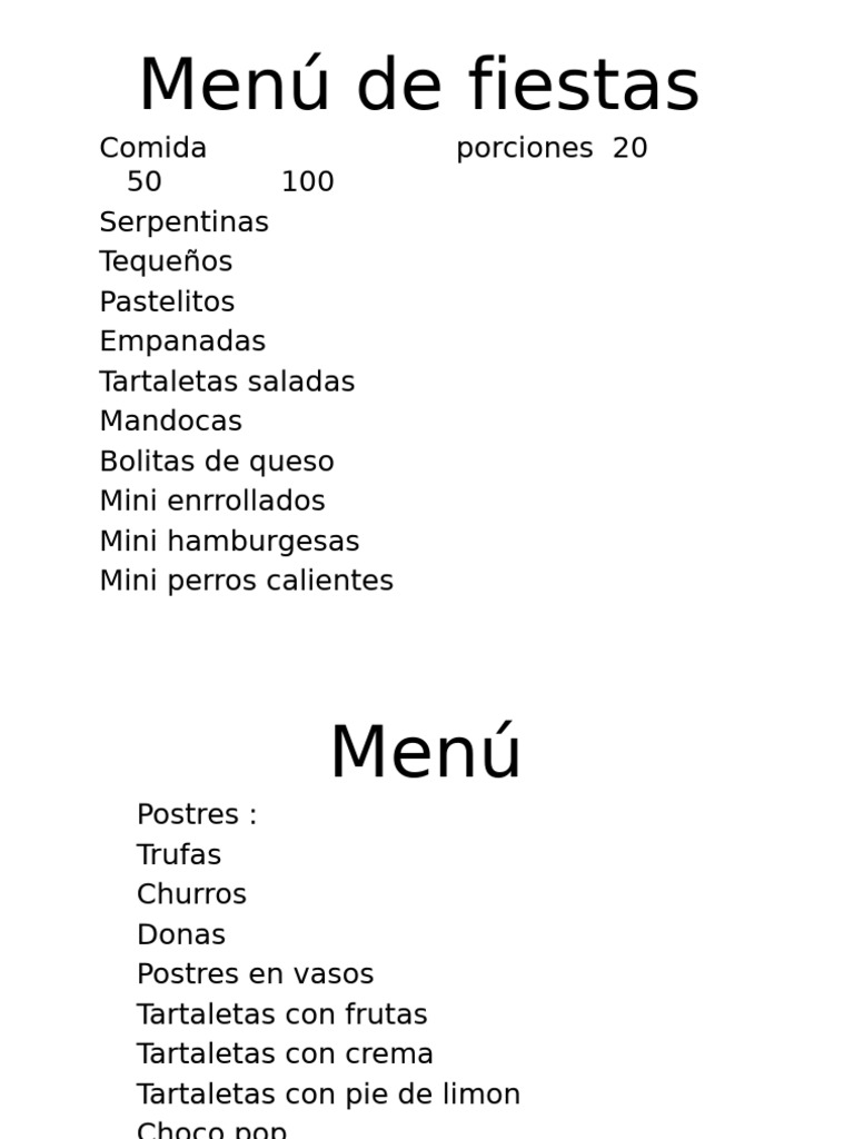 Menú de Fiestas | PDF
