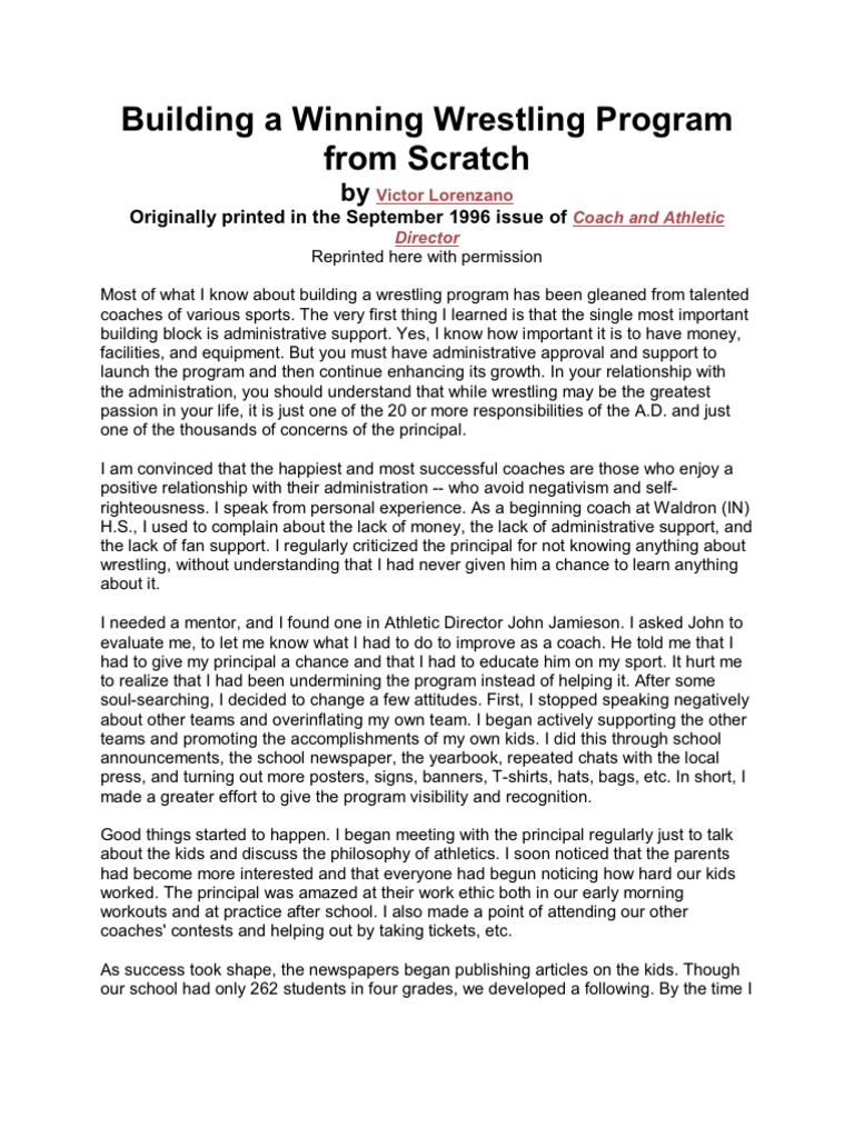 Building A Winning Wrestling Program From Scratch | PDF | Sports