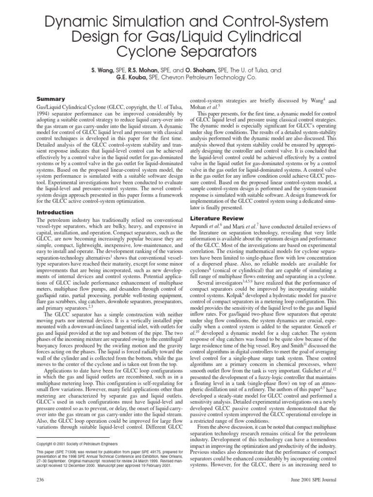 Dynamic Simulation and Control-System Design For GasLiquid Cylindrical ...