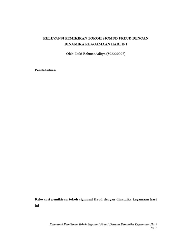 Relevansi Pemikiran Tokoh Sigmud Freud Dengan Dinamika Keagamaan Hari Ini - Luki | PDF