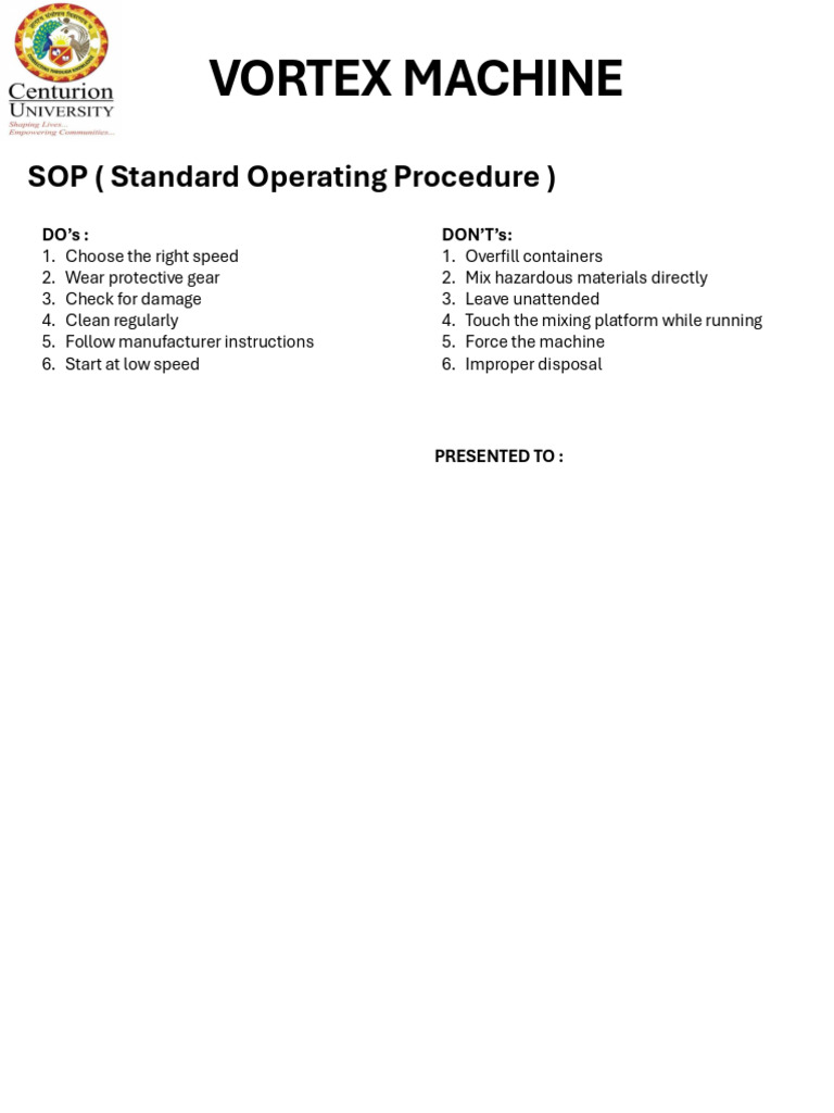 Vortex Machine SOP Guidelines | PDF