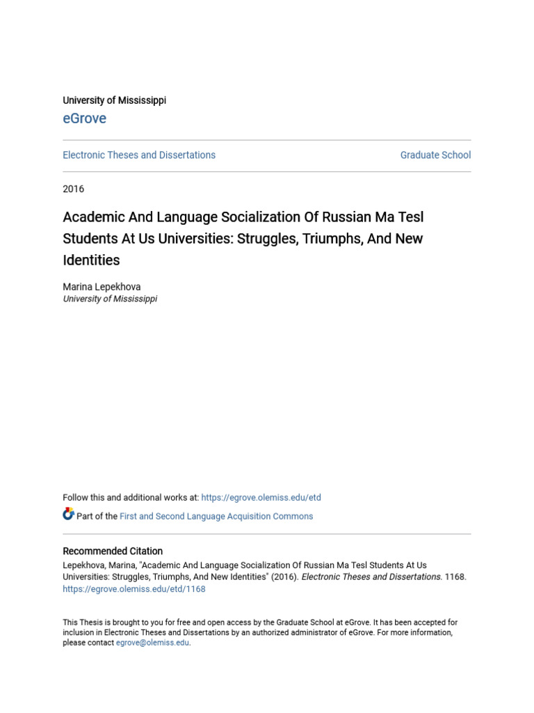 Academic and Language Socialization of Russian Ma Tesl Students A | PDF ...