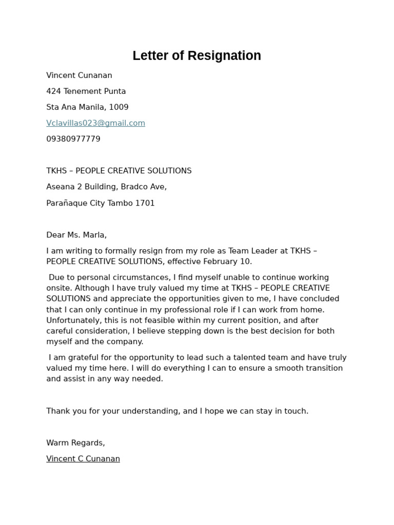 Formal Resignation Letter Template | PDF