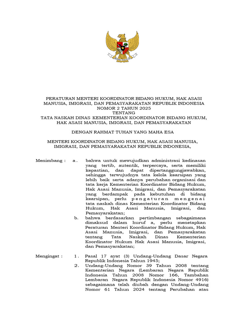 PERMENKO TATA NASKAH DINAS 2025 | PDF