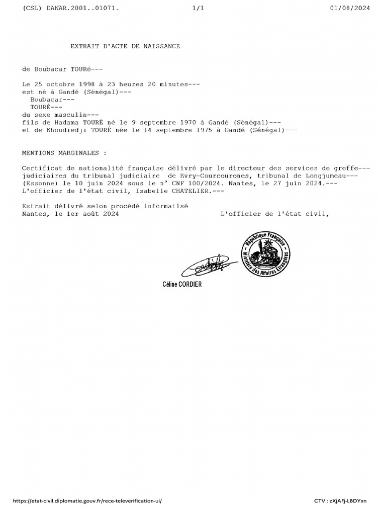 Extrait Avec Filiation Naissance 4504394 | PDF