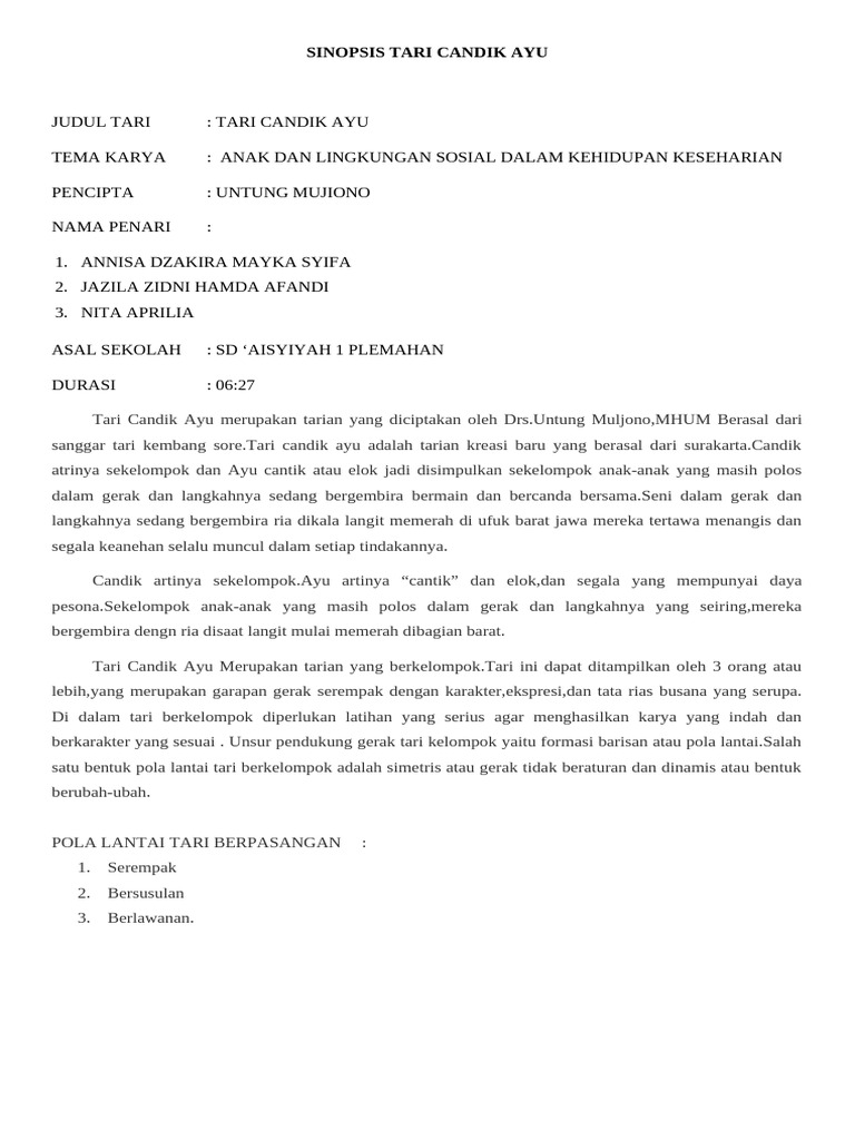 Sinopsis Tari Candik Ayu | PDF