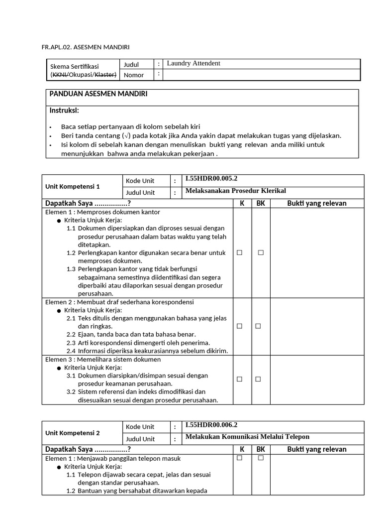 FR - Apl 02. Asesmen Mandiri (Fix) | PDF