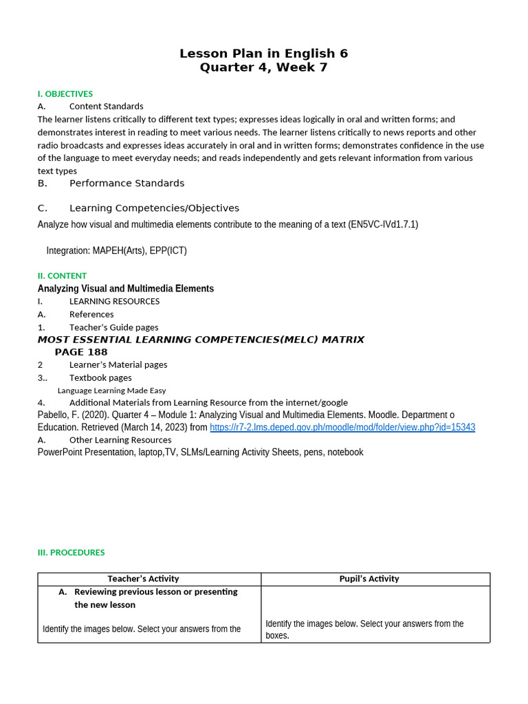 Cot 2022-2023 English 6 - q4-w7 - Contextualize | PDF | Multimedia | Image
