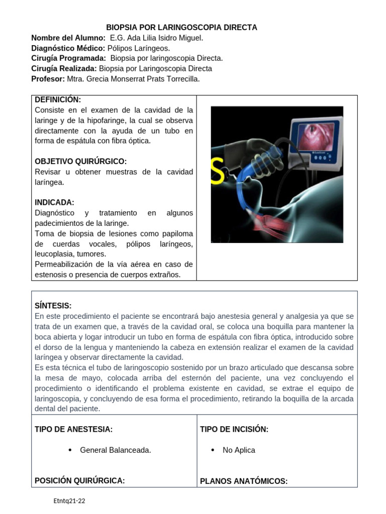 Biopsia por Laringoscopia Directa | PDF | Biopsia | Cirugía