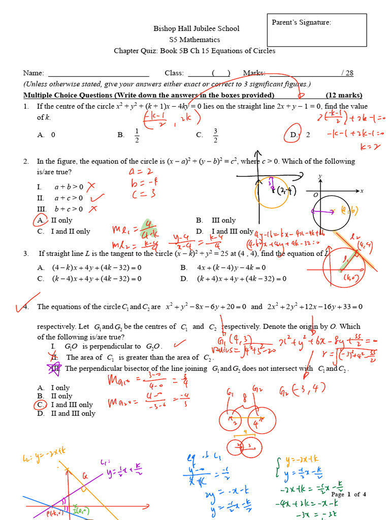 Quiz - Bk5B Ch07 Equations of Circles - 5E | PDF | Geometric Shapes | Euclid