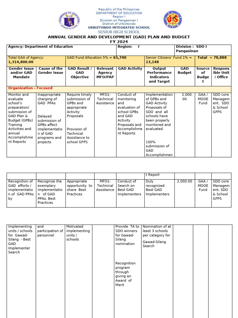 Uis SHS Gad Plan Budget2024 | PDF | Well Being | Mental Health