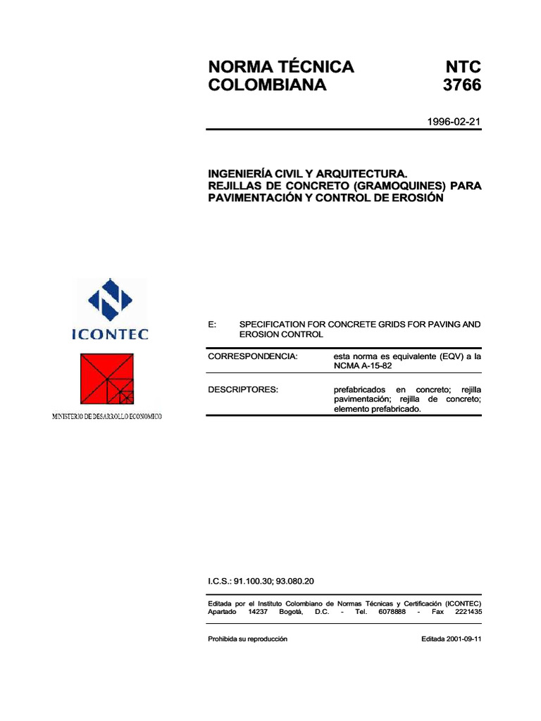 NTC 3766 Gramoquin | PDF | Hormigón | Cemento