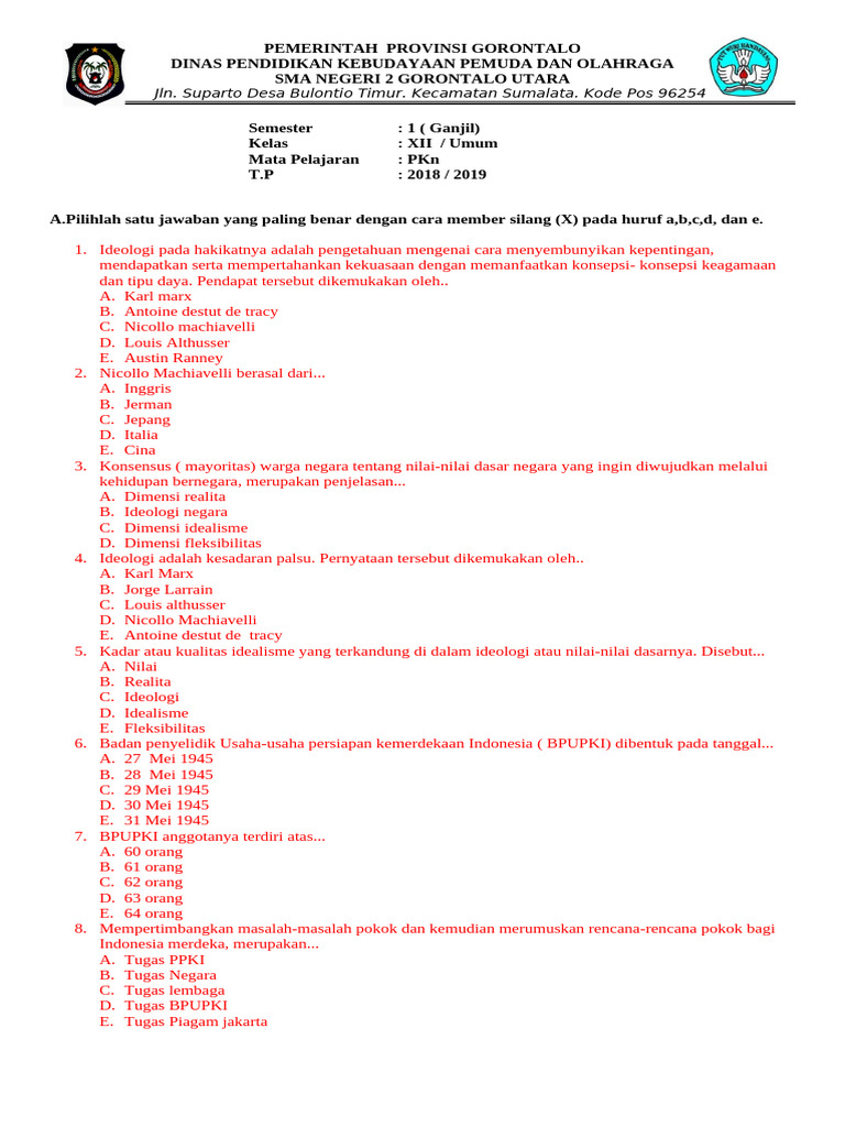 Soal KLS Xii Ganjil | PDF