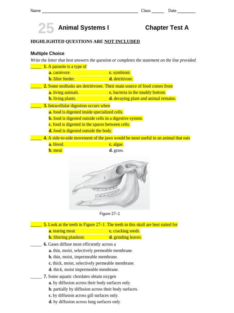 Animal Systems I Chapter Test Questions | PDF | Excretion | Gill