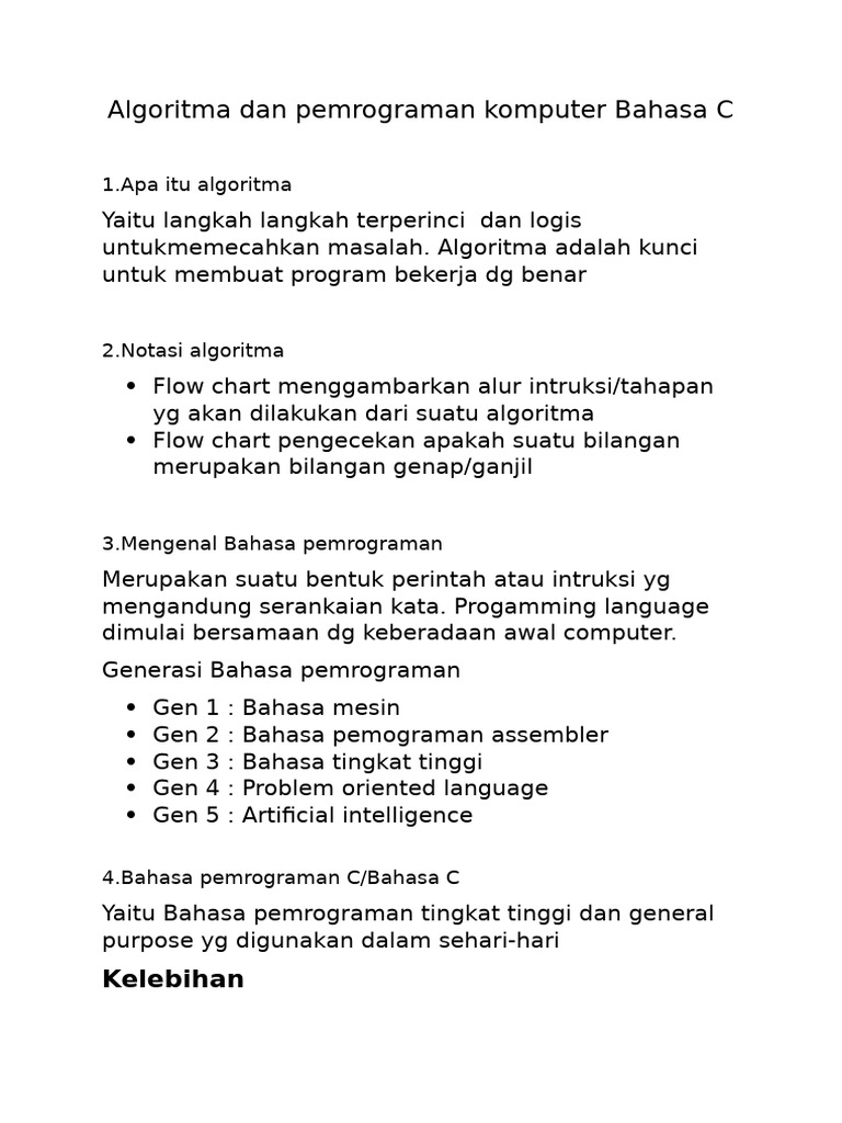 Algoritma dan pemrograman komputer Bahasa C (1) | PDF