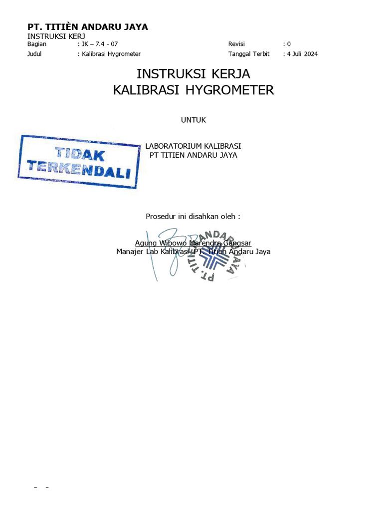 IK-7.4-07 Kalibrasi Hygrometer rev1 TERKENDALI 20240814 | PDF