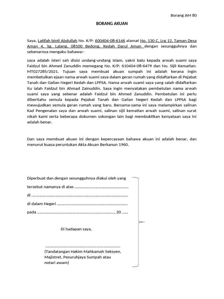 Borang AM 80 | PDF